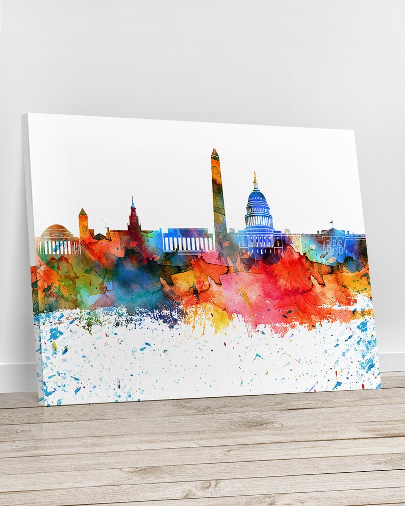 Washington DC Canvas Art Washington DC Watercolor Skyline - Etsy