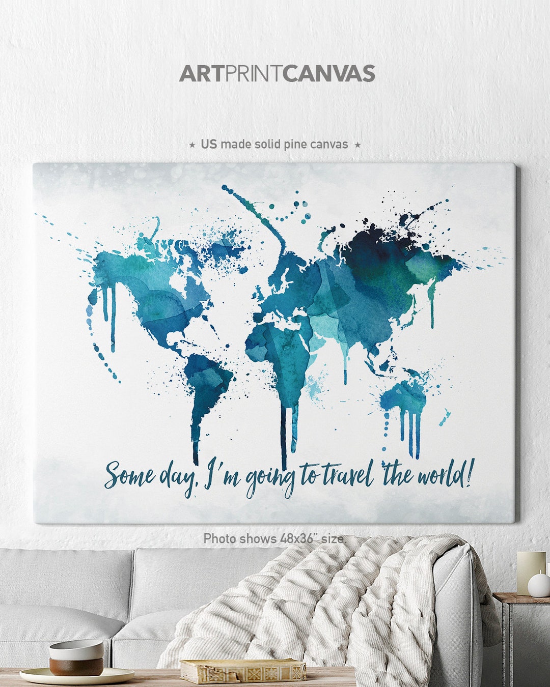 World Map Canvas, Watercolor World Canvas Map, Art Print, Art, World ...