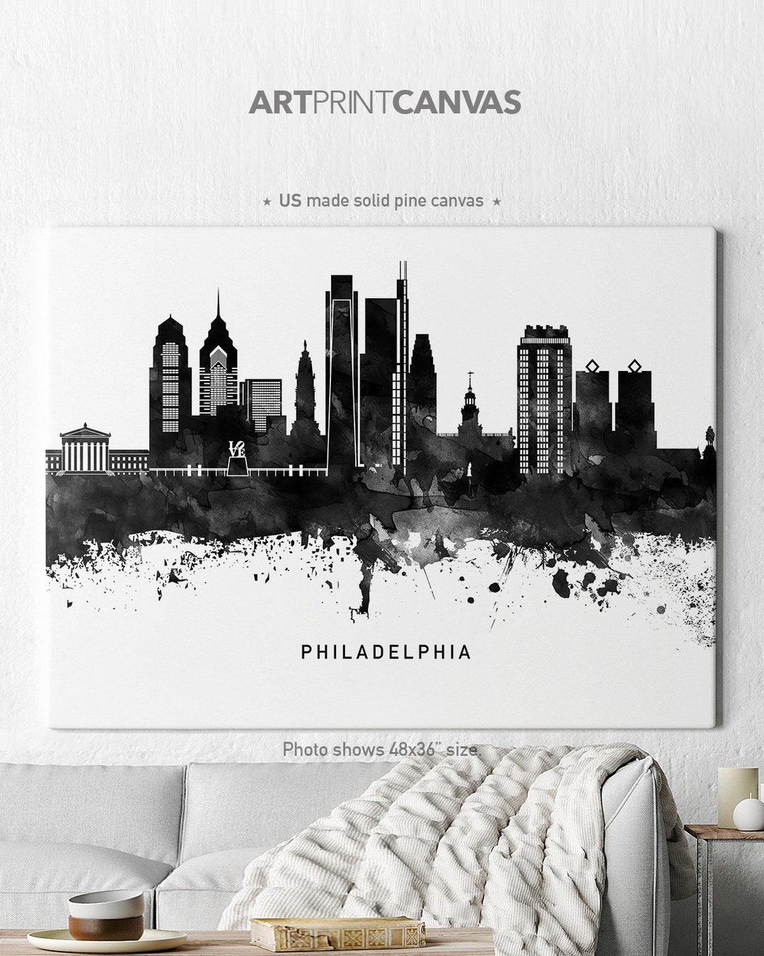 Philadelphia Skyline Canvas, Philadelphia Canvas Black & White ...