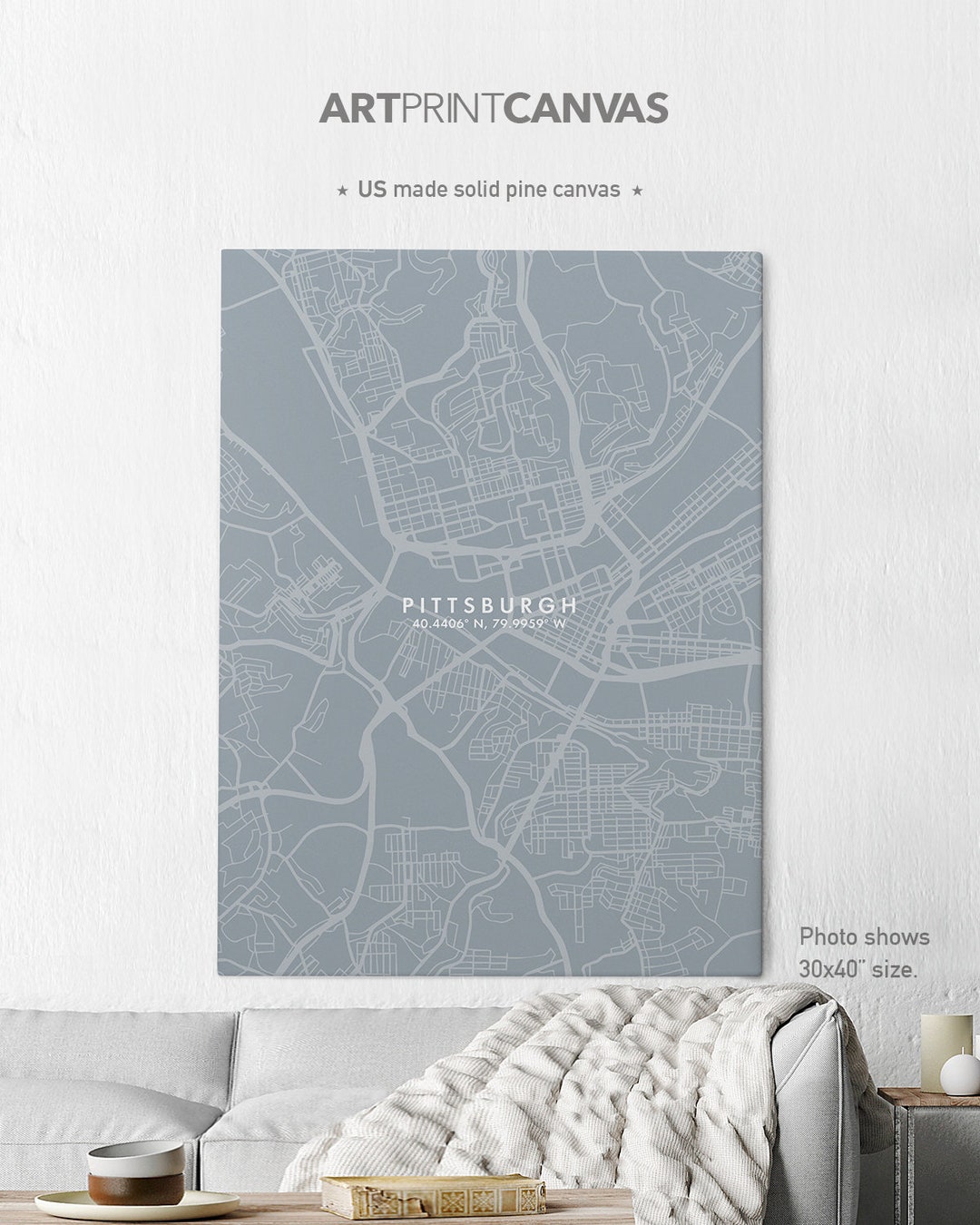 Pittsburgh Map, Pittsburgh Map Canvas Art, Pittsburgh City Map, Canvas ...