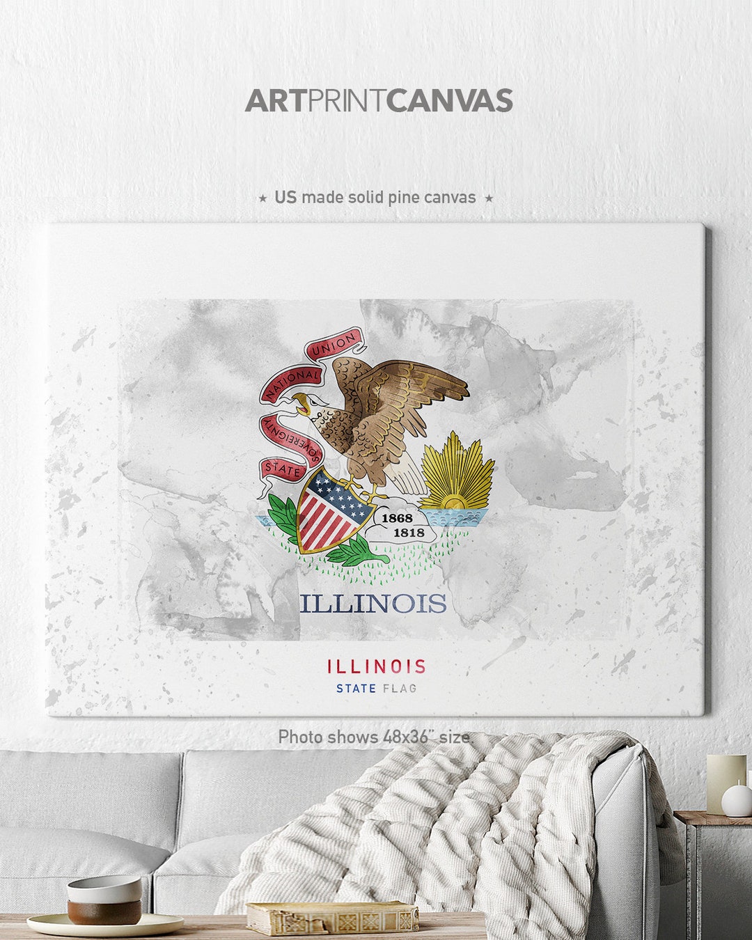 Illinois State Flag Print, Illinois Flag Canvas, Illinois Flag Canvas ...