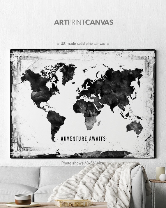 World map canvas Adventure awaits canvas large world map | Etsy