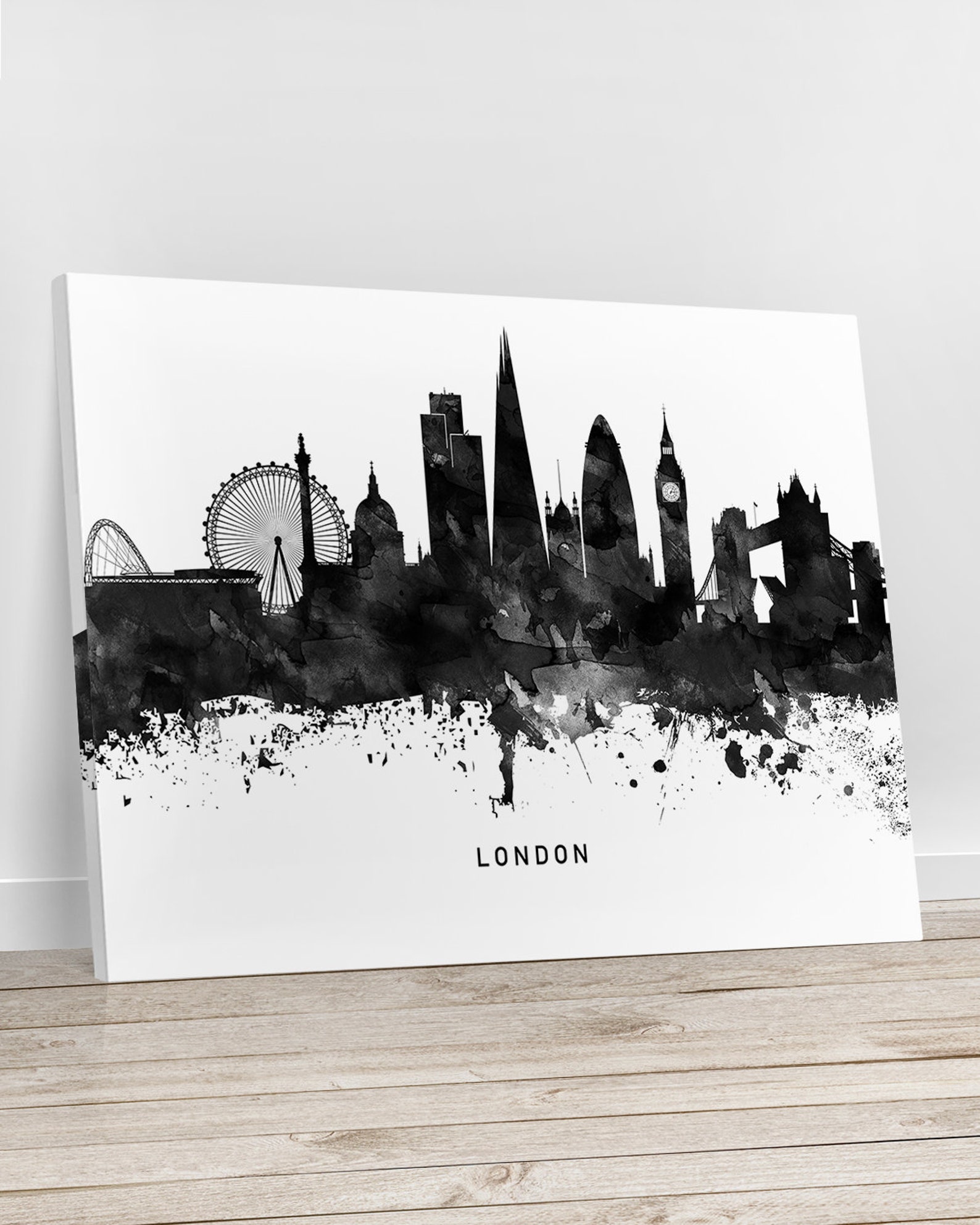 London Canvas Print, London Watercolor Skyline Canvas, London Black ...