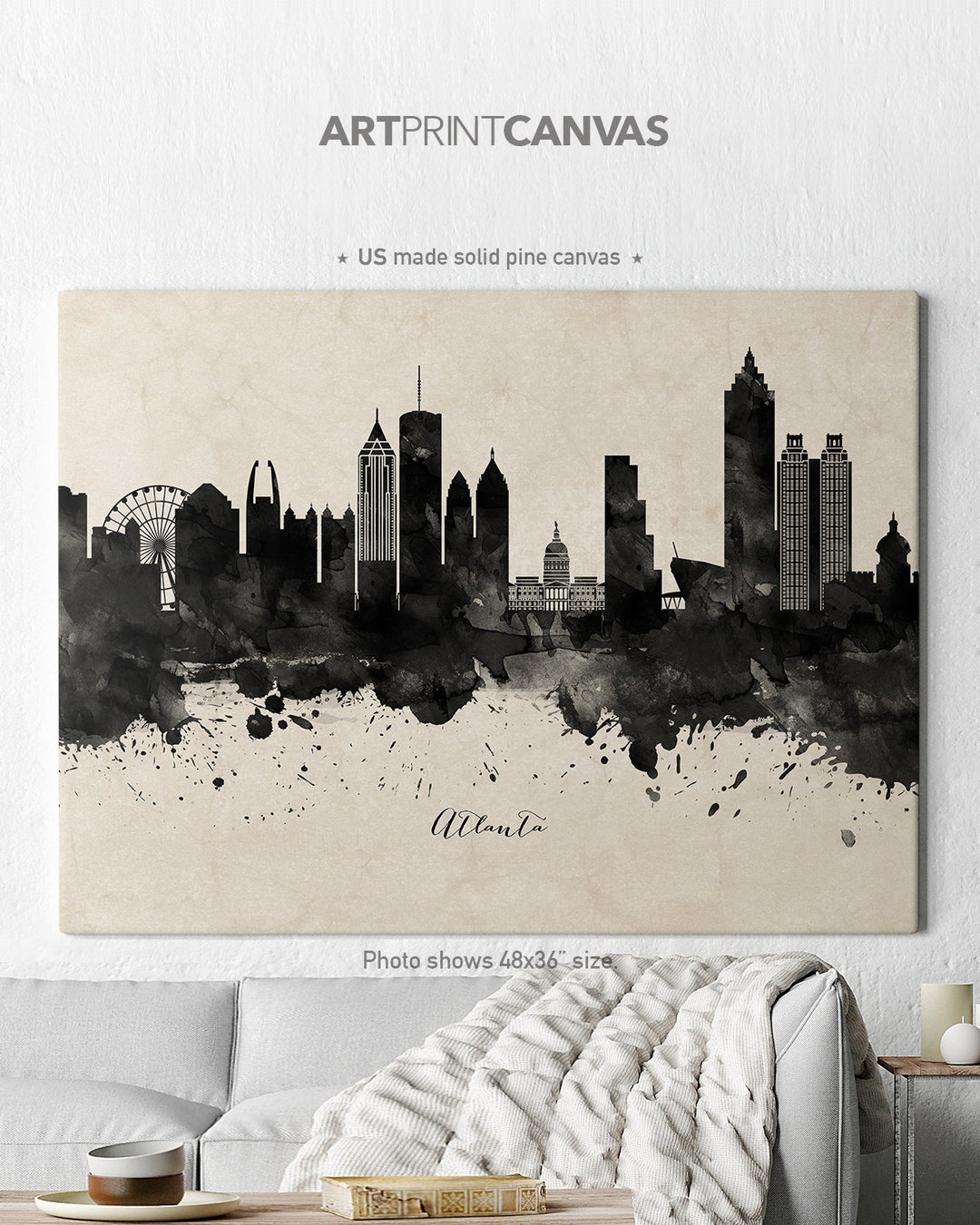 Atlanta Canvas Print, Atlanta Georgia Watercolor Skyline Canvas, Art ...