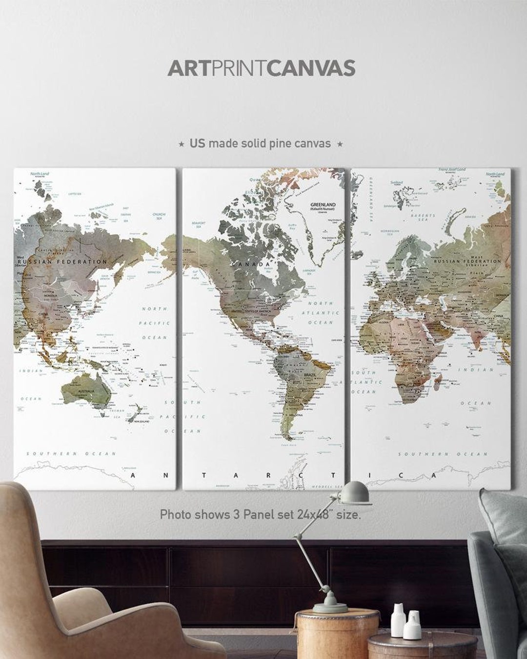 World Map Canvas 3 Set Detailed, World Map, Detailed World Map Canvas ...