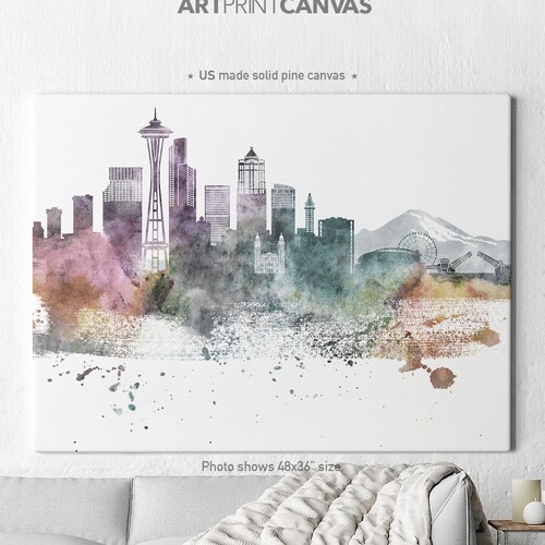 Seattle Skyline Canvas Seattle Canvas Pastel Print Seattle | Etsy