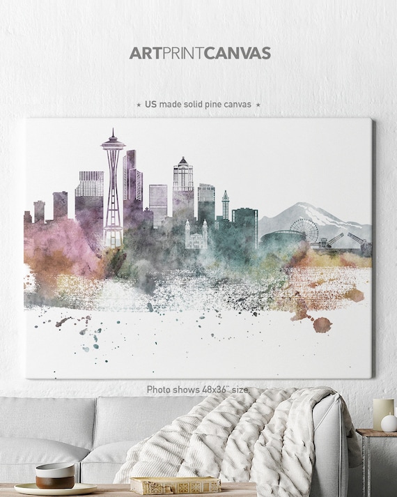 Seattle Skyline Canvas Seattle Canvas Pastel Print Seattle - Etsy
