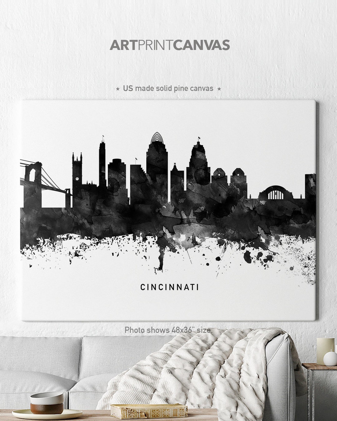 Cincinnati Skyline Canvas, Cincinnati Canvas Print, Cincinnati Canvas ...