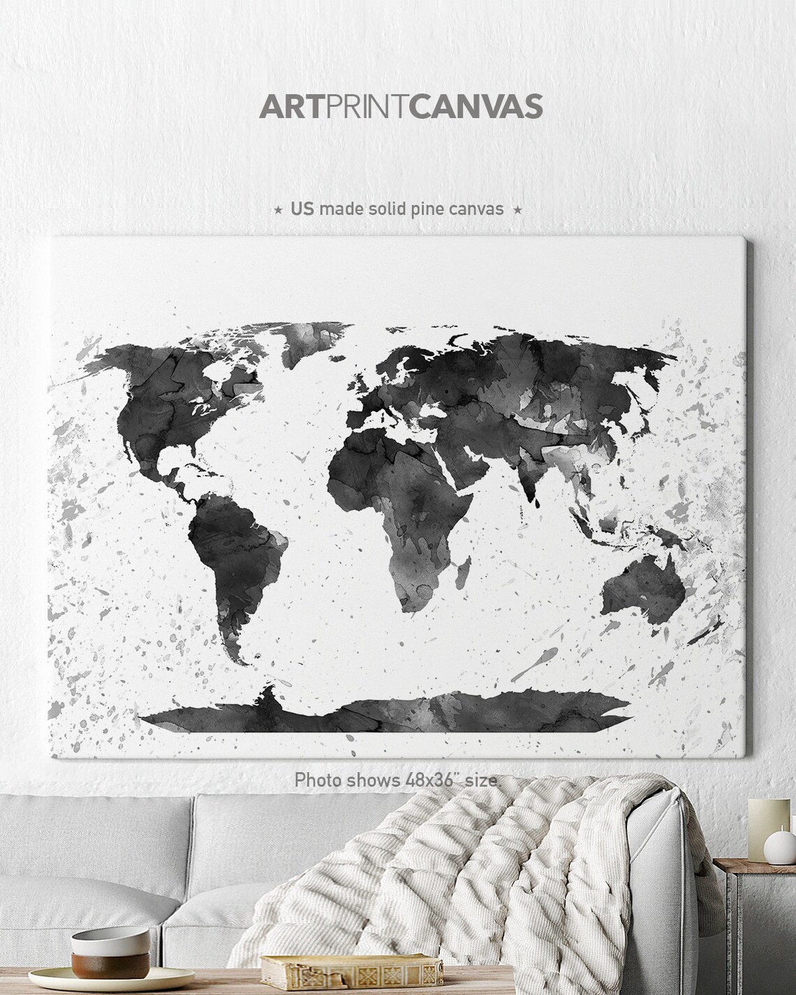 World Map Canvas Art Print Travel Map Large World Map Black | Etsy