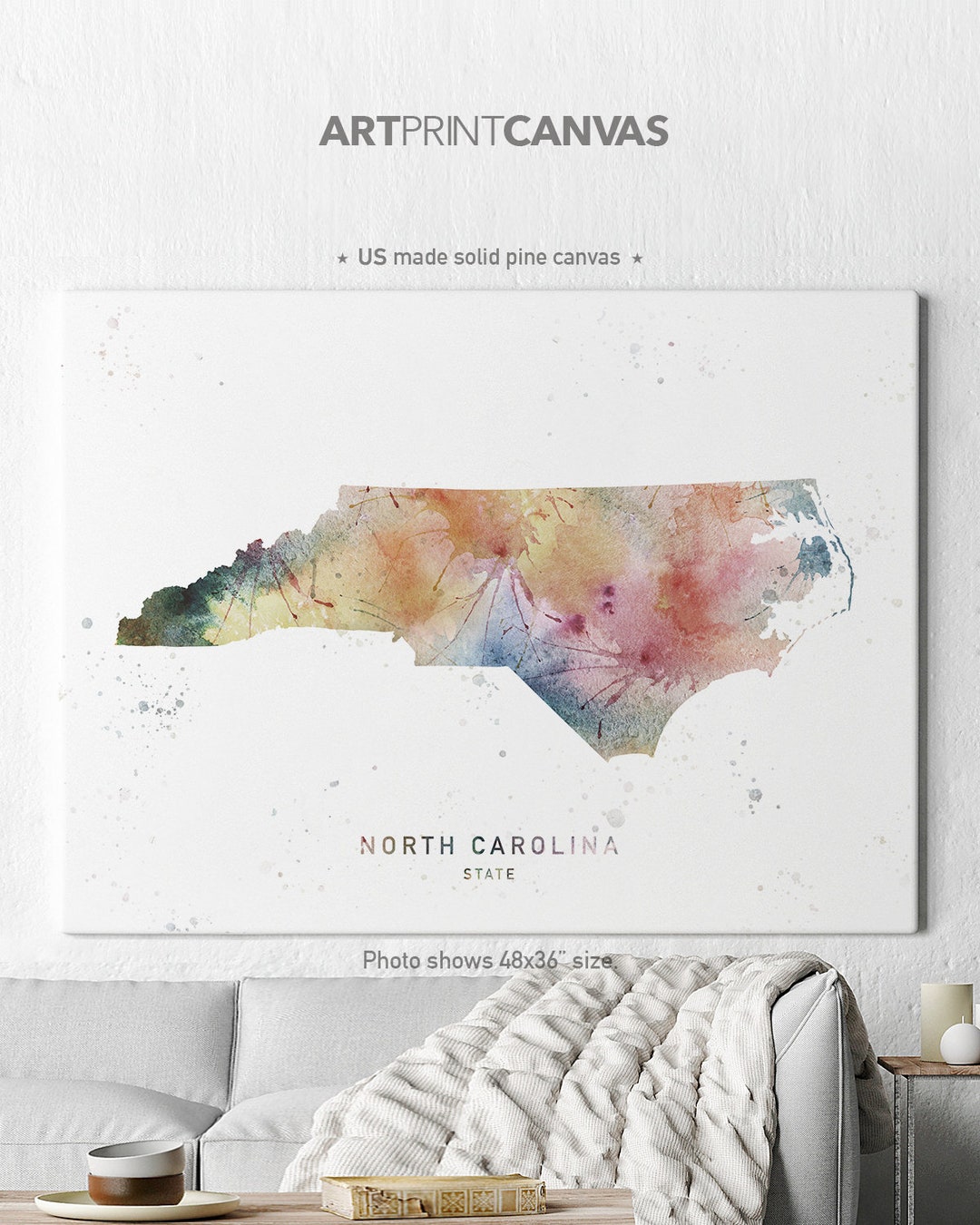 North Carolina Map Canvas, North Carolina Map Print, North Carolina ...
