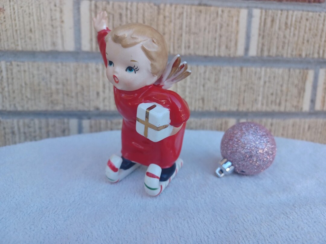 Vintage 1950s Fine A Quality Boy Angel Figurine With Present on Candy ...
