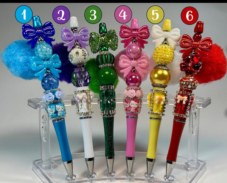 Handmade Pompom Bows Beaded Novelty Pens Decorative, Unique, Gift for ...