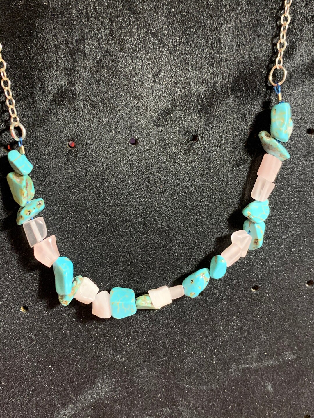 Turquoise and Pink Quartz With Sterling Silver Chain - Etsy