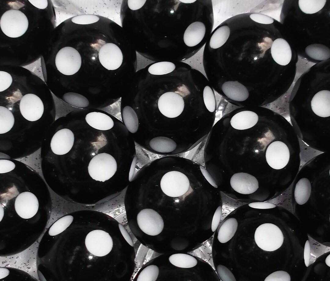 Set of 10 18mm Black Polka Dot Bubblegum Bead, Gumball Bead, 20mm Resin ...