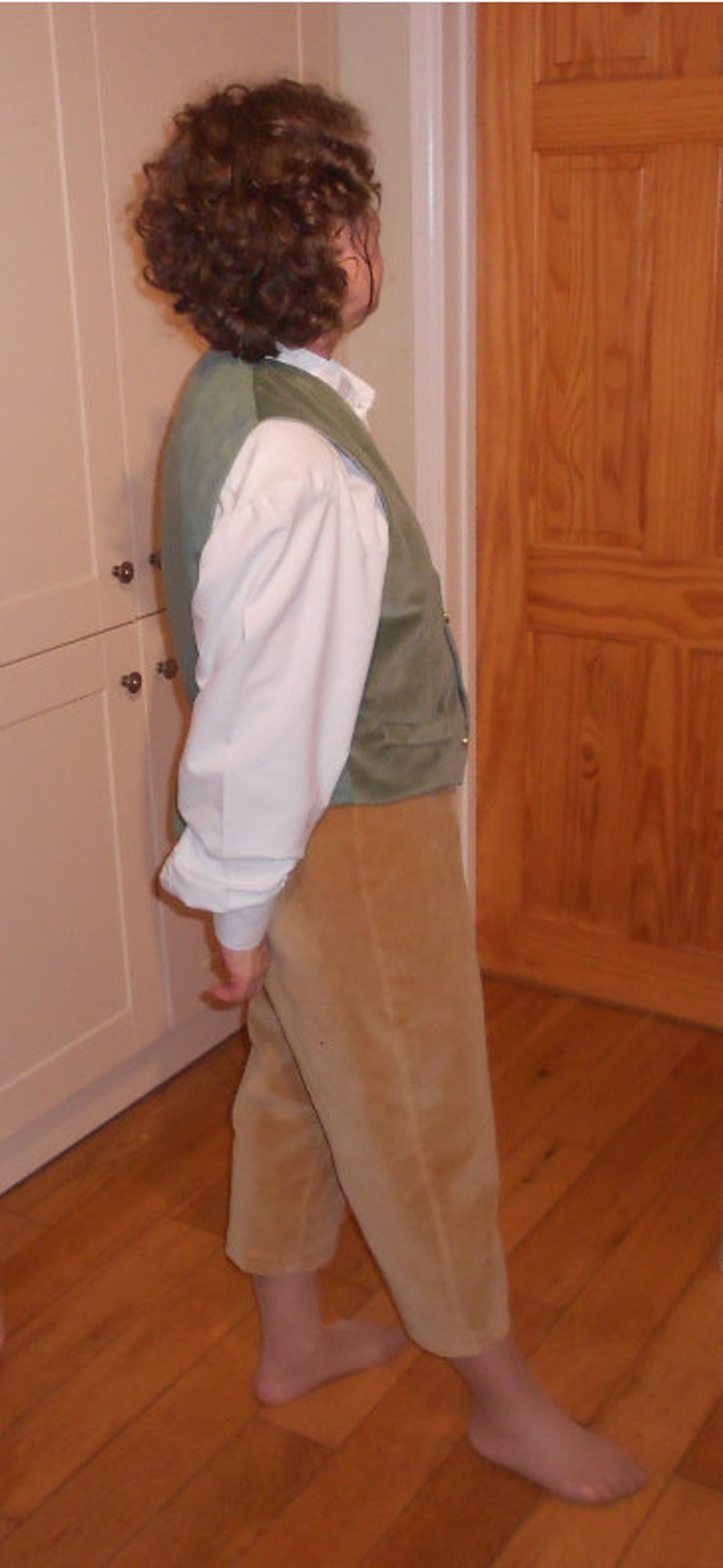 Moss Green Velvet Waistcoat and White Collarless Shirt. Hobbit | Etsy