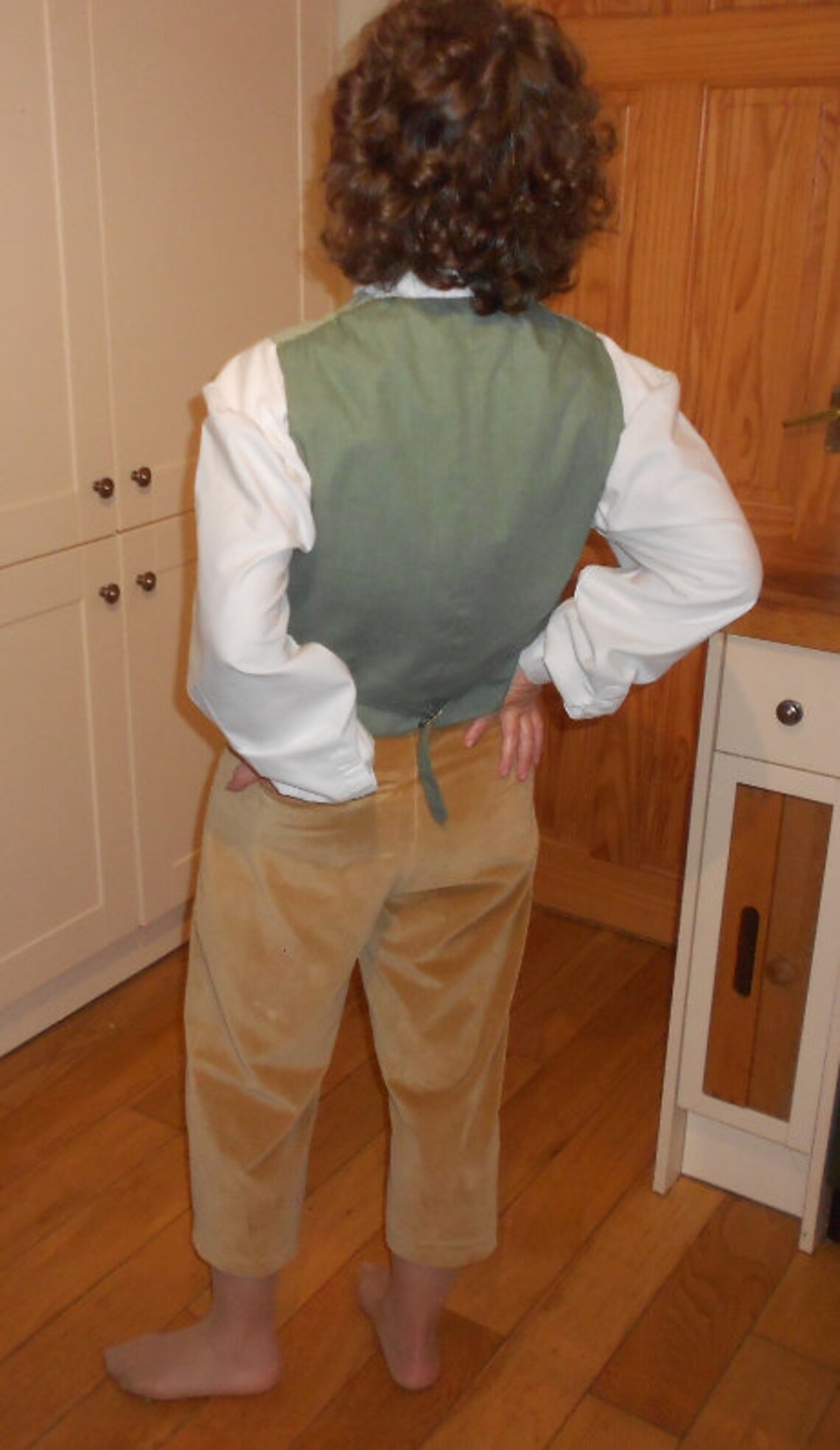 Moss Green Velvet Waistcoat and White Collarless Shirt. Hobbit | Etsy