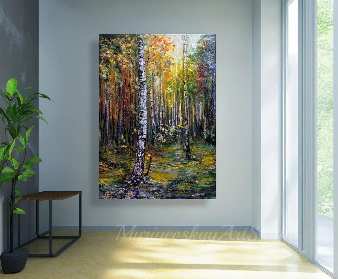 Birch Forest Wall Art, Original Oil Painting on Canvas, Landscape ...