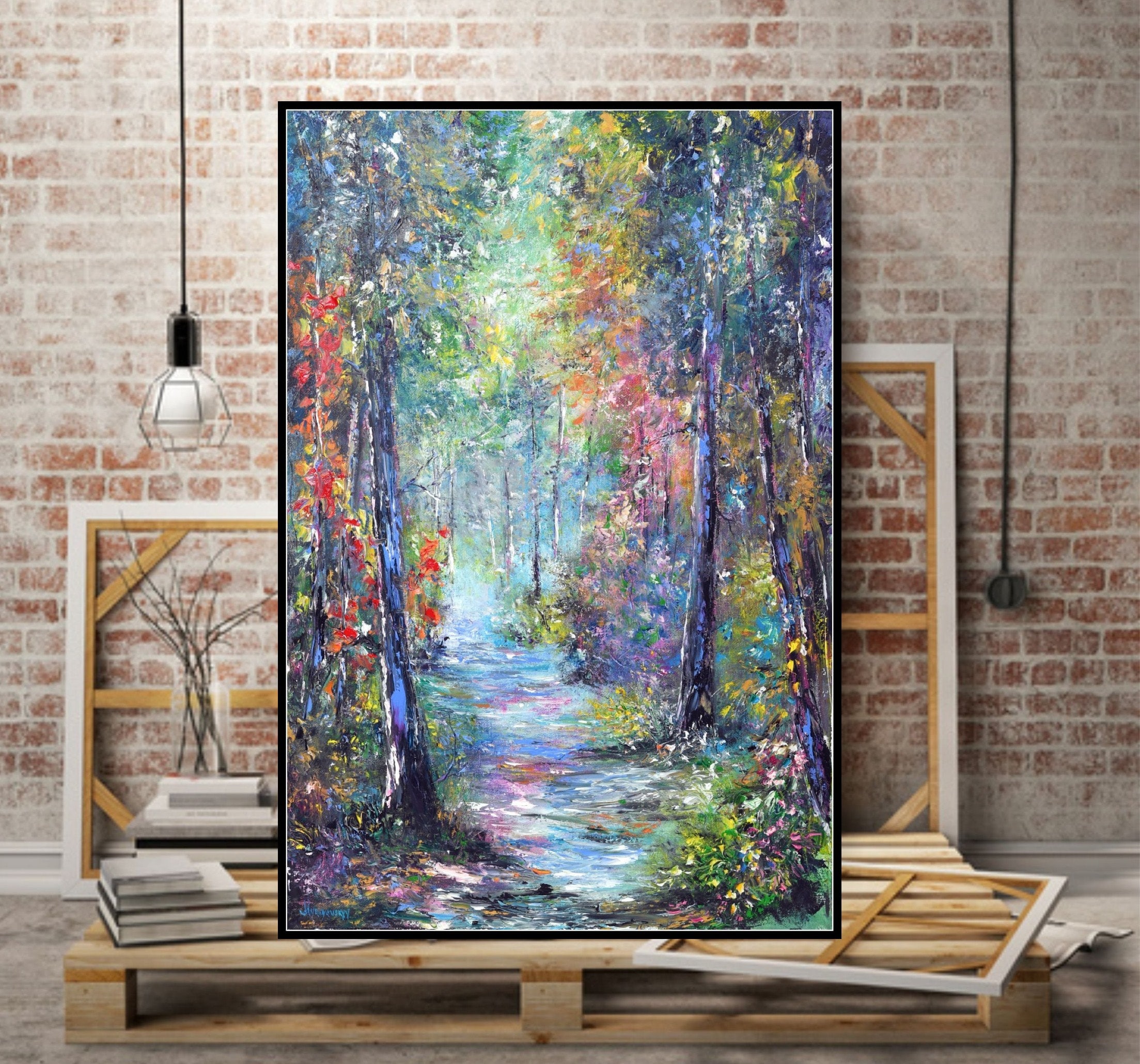 Oil Painting Path In Fantasy Forest Art Forest Trail Wall Art Modern ...