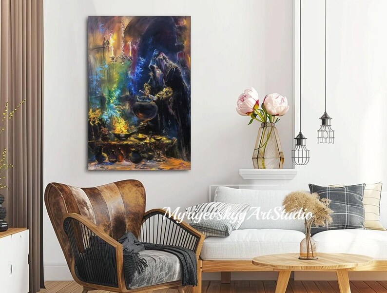 Alchemist Interior Artwork Original Oil Painting Large Textured Fantasy ...
