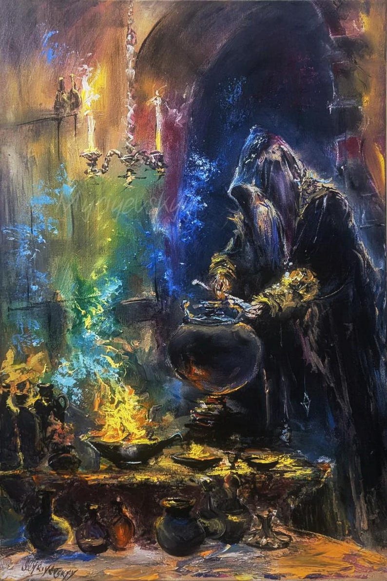 Alchemist Interior Artwork Original Oil Painting Large Textured Fantasy ...