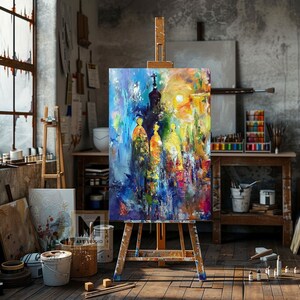 Abstract Oil Painting of Holy Trinity in Golden Robes in Front of ...