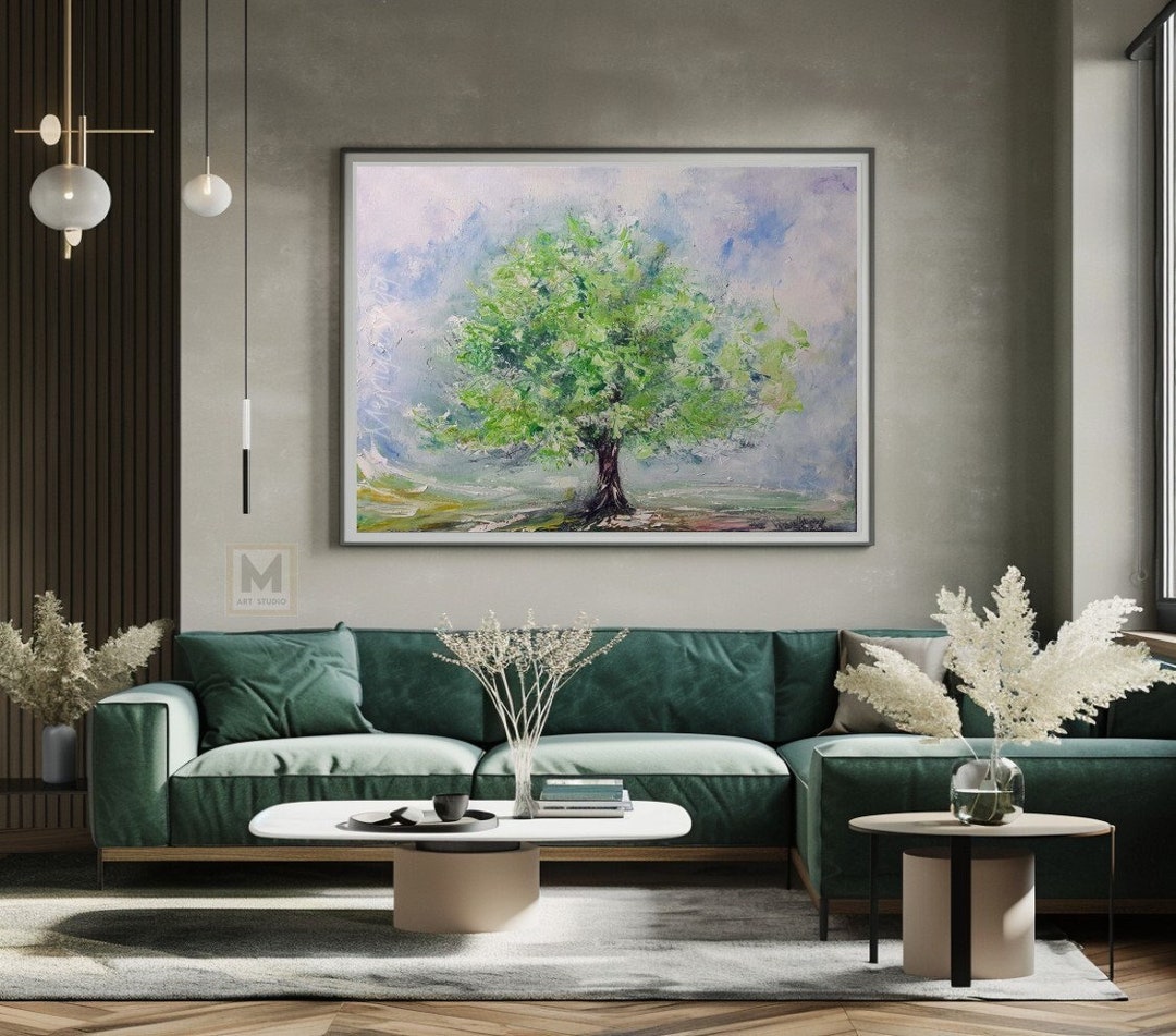 Single Tree Original Oil Painting Impressionist Green Landscape ...