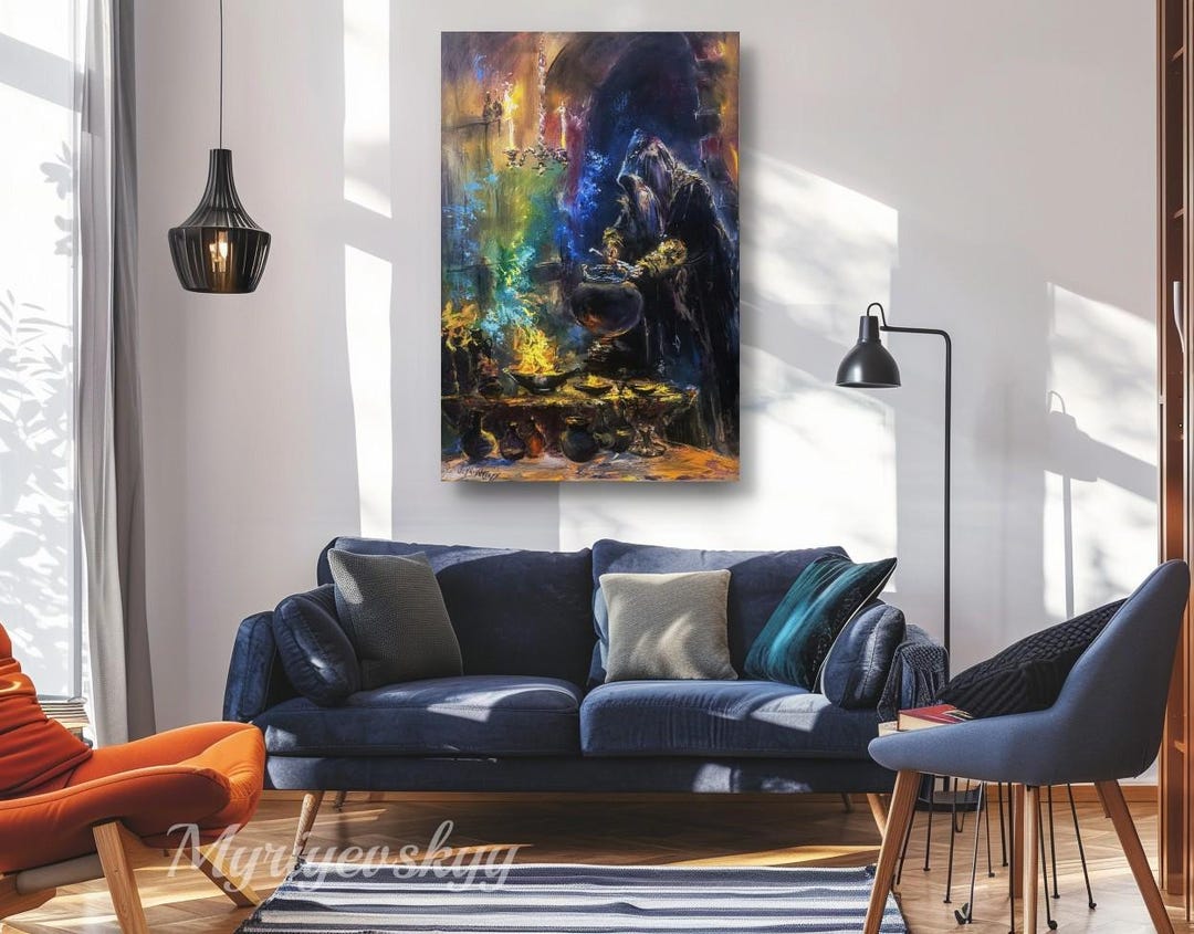 Alchemist Interior Artwork Original Oil Painting Large Textured Fantasy ...