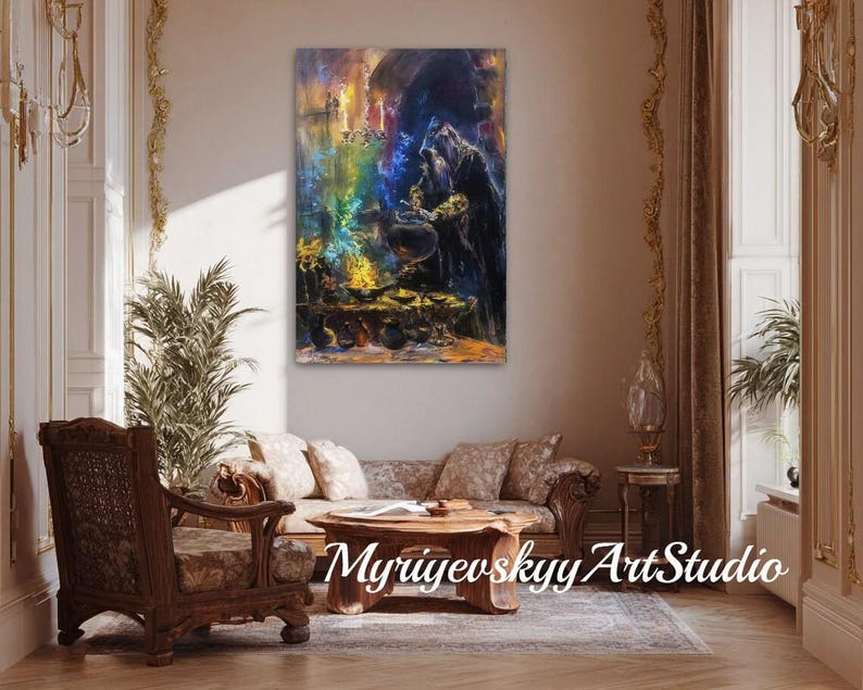 Alchemist Mystical Ritual – Original Oil Painting, Dark Fantasy Gothic ...