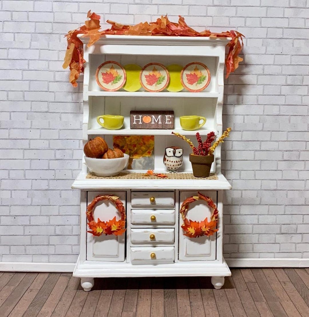 MINIATURE Dollhouse Hutch Decorated for Fall - Miniature Furniture - 1: ...