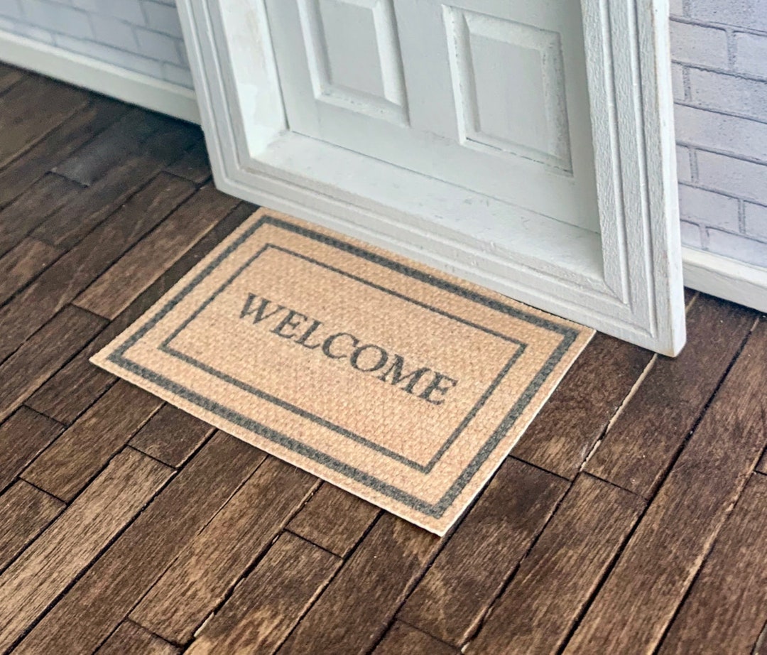 MINIATURE Welcome Door Mat - Dollhouse Rug - Porch Decor - Tan Welcome ...