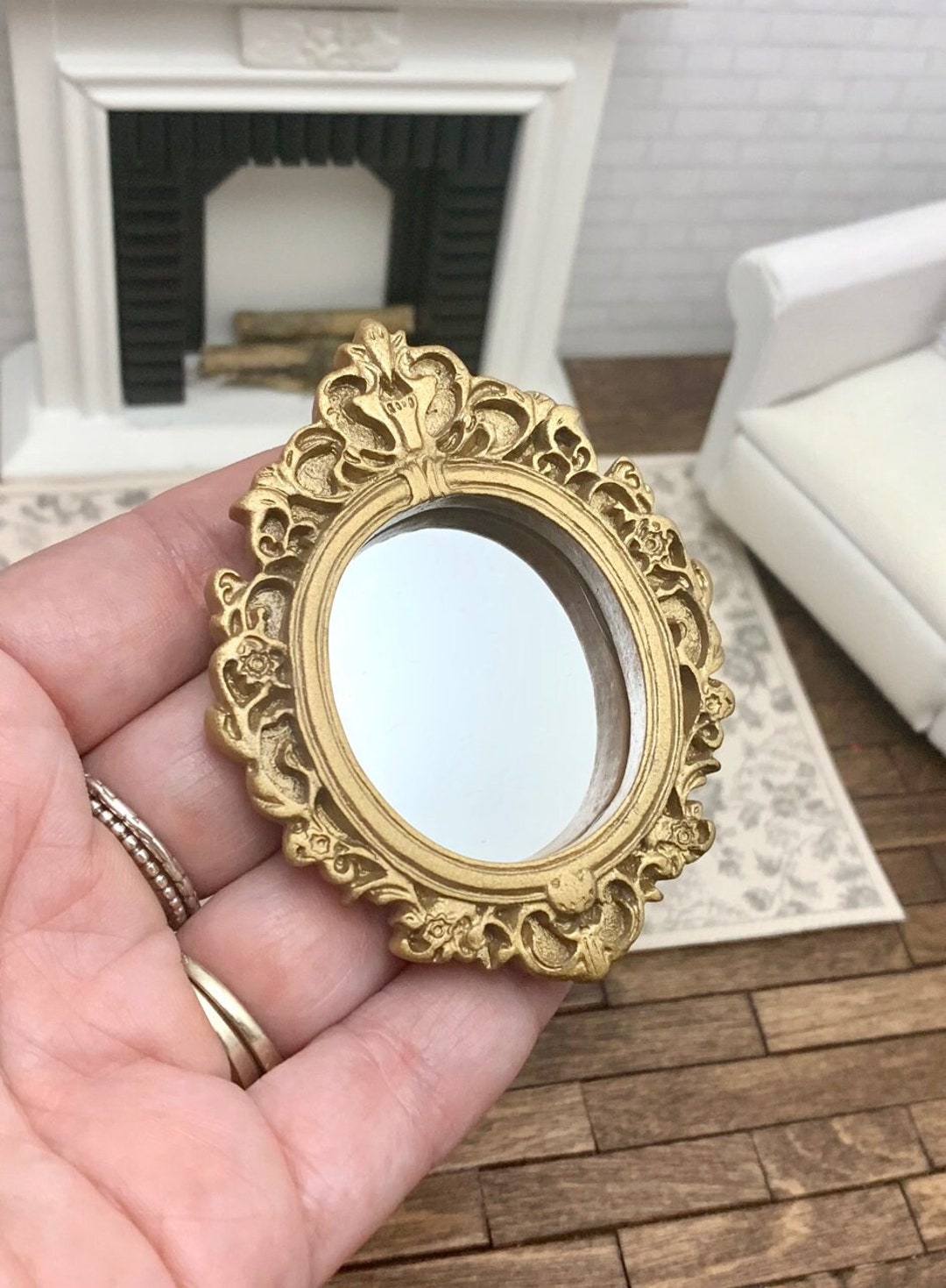 MINIATURE Ornate Gold Mirror for Dollhouse - Oval Mirror - Antique ...
