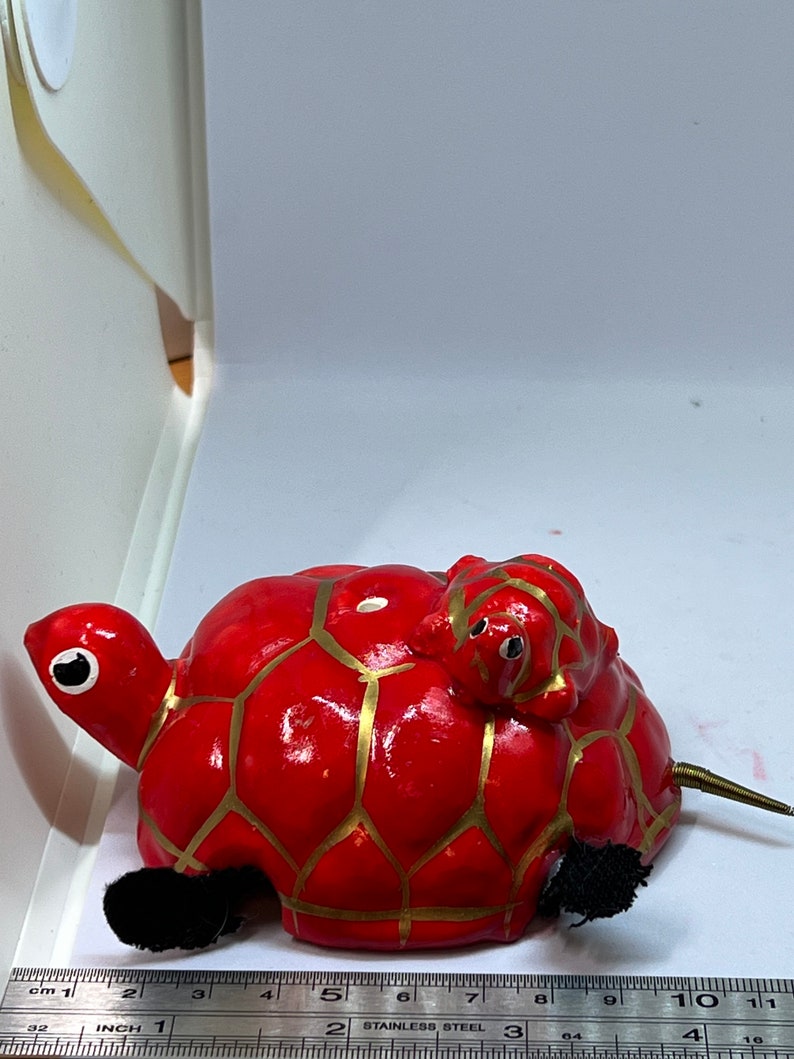 Japanese Folk Art Papier Mache red Turtle With a Baby Turtle on Top - Etsy