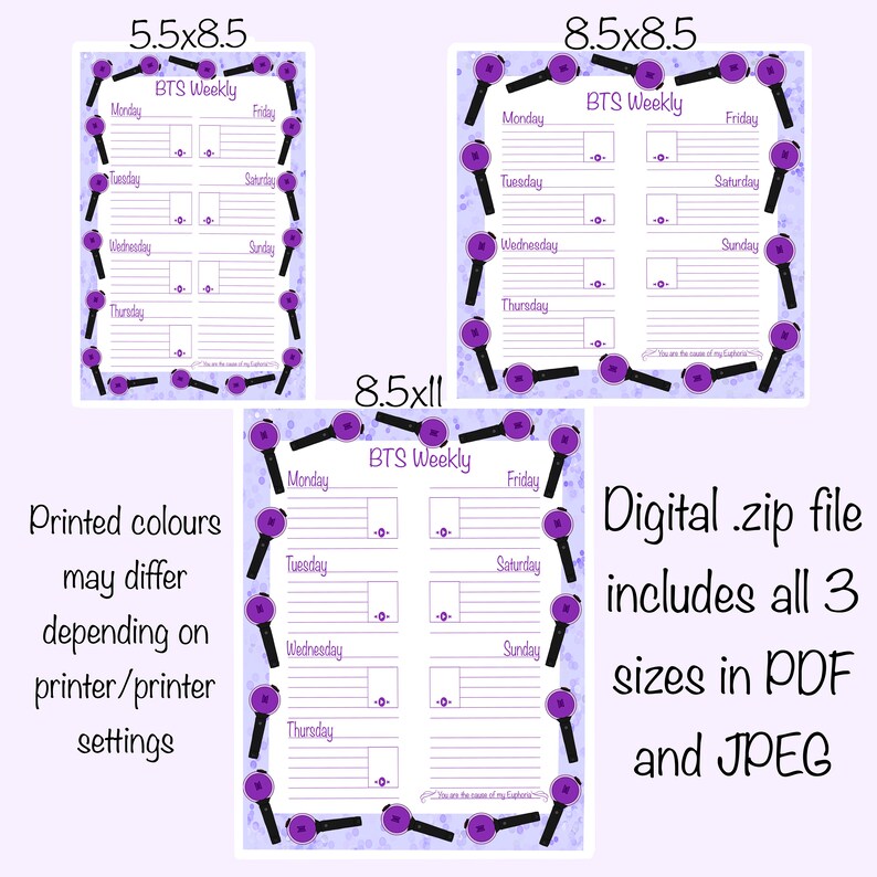 BTS WEEKLY PLANNER Kpop Digital Weekly Planner Pdf | Etsy