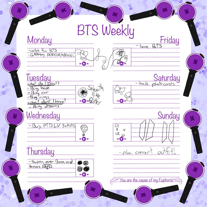 BTS WEEKLY PLANNER Kpop Digital Weekly Planner Pdf | Etsy