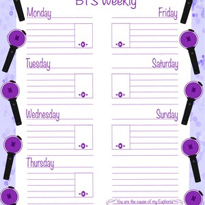 BTS WEEKLY PLANNER~ Kpop Digital Weekly Planner Pdf, Jpeg~printable ...