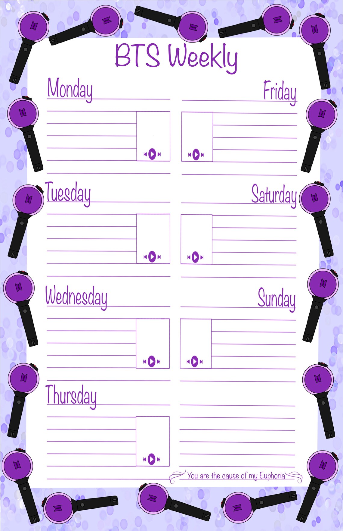 BTS WEEKLY PLANNER Kpop Digital Weekly Planner Pdf | Etsy