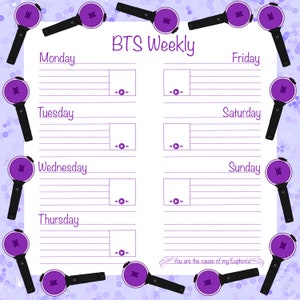 BTS WEEKLY PLANNER~ Kpop Digital Weekly Planner Pdf, Jpeg~printable ...