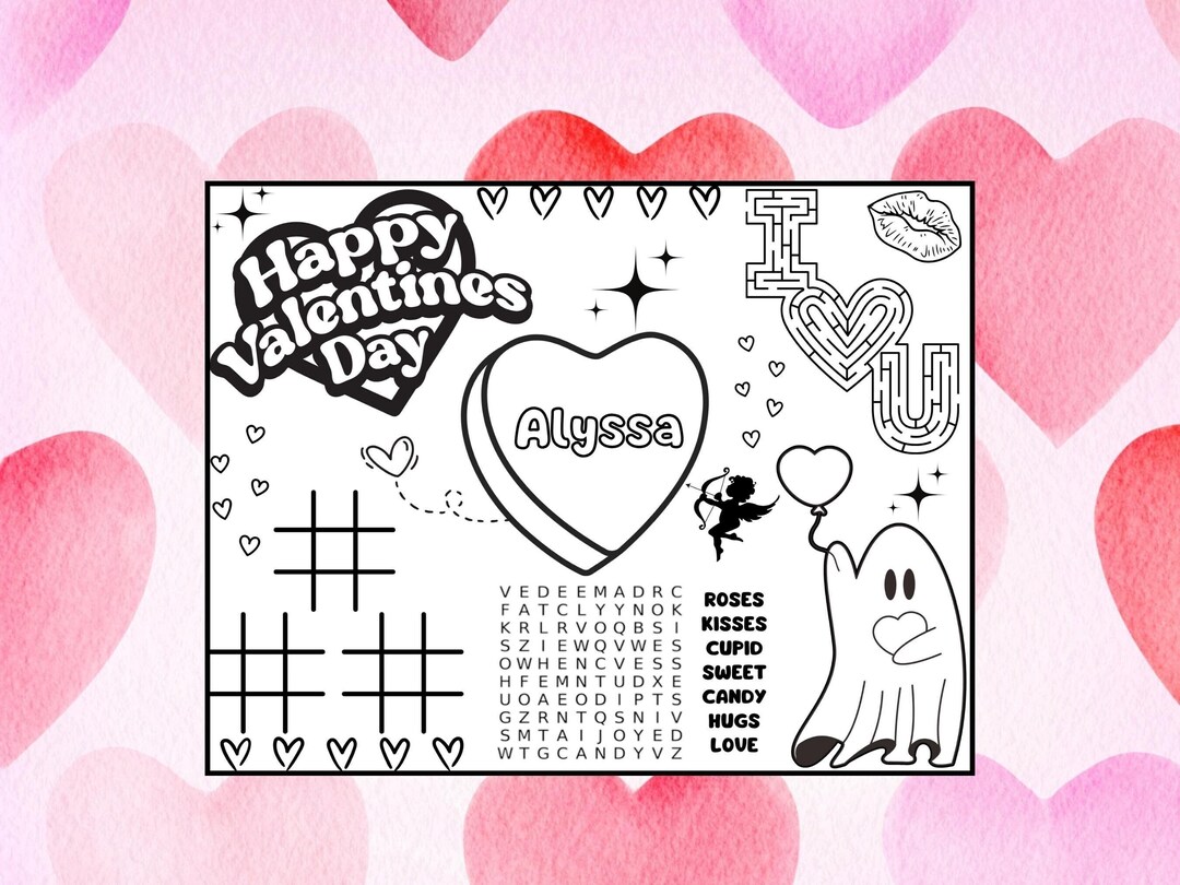 Valentine Birthday Coloring Page Placemat, Personalized Birthday ...