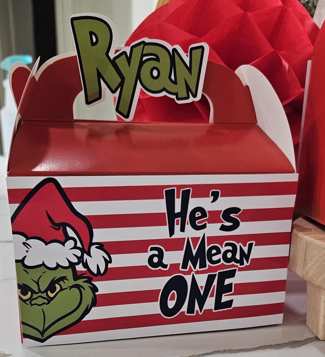Grinch Party Boxes Custom Christmas Treat Bags Hes a Mean One Merry ...