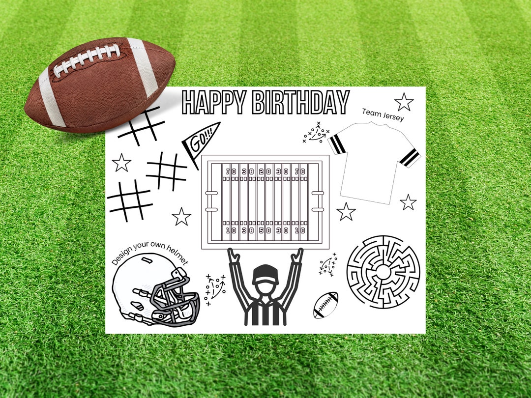 Football Coloring Placemat, Football Birthday, Football Activities ...