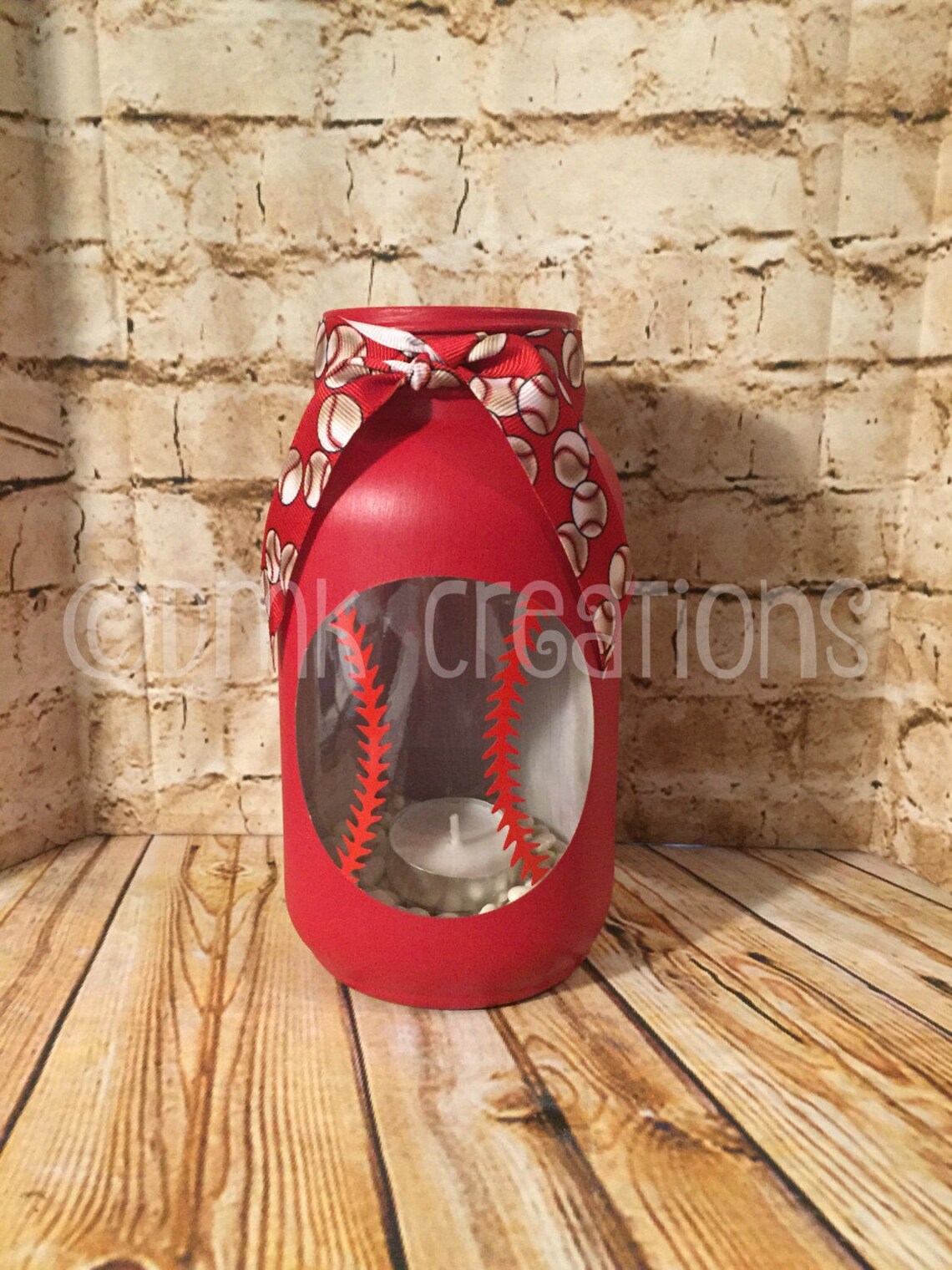 Baseball Painted Mason Jar Tea Light Candle Holder, Baseball, Painted ...