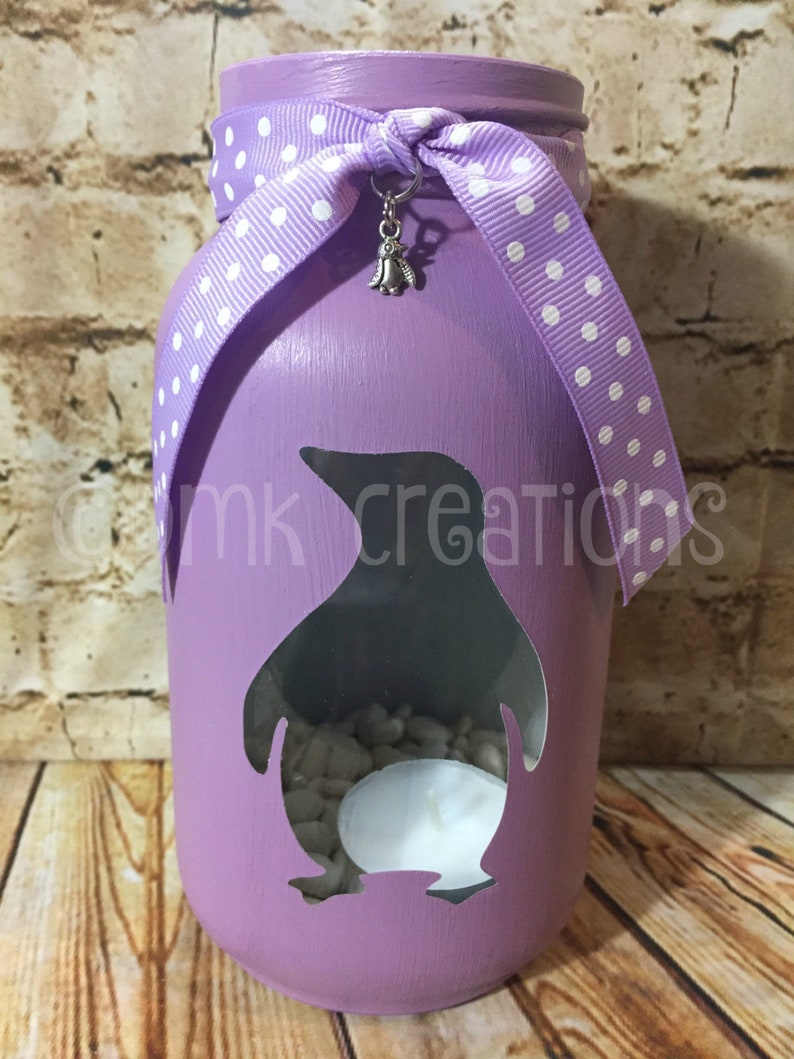 Penguin Painted Mason Jar Tea Light Candle Holder, Penguin, Painted ...