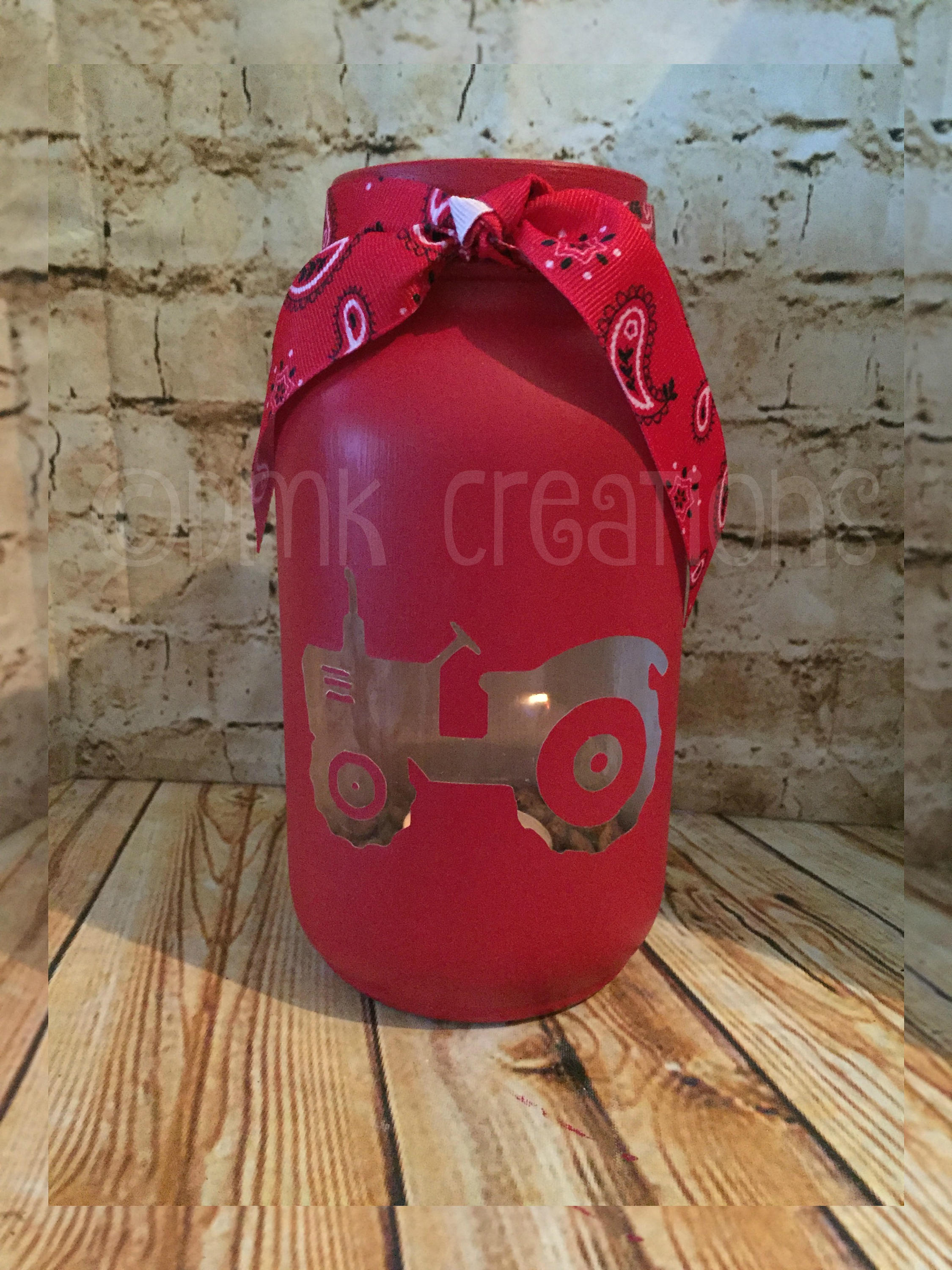 Tractor Mason Jar Painted Tea Light Candle Holder, Tractor, Painted ...