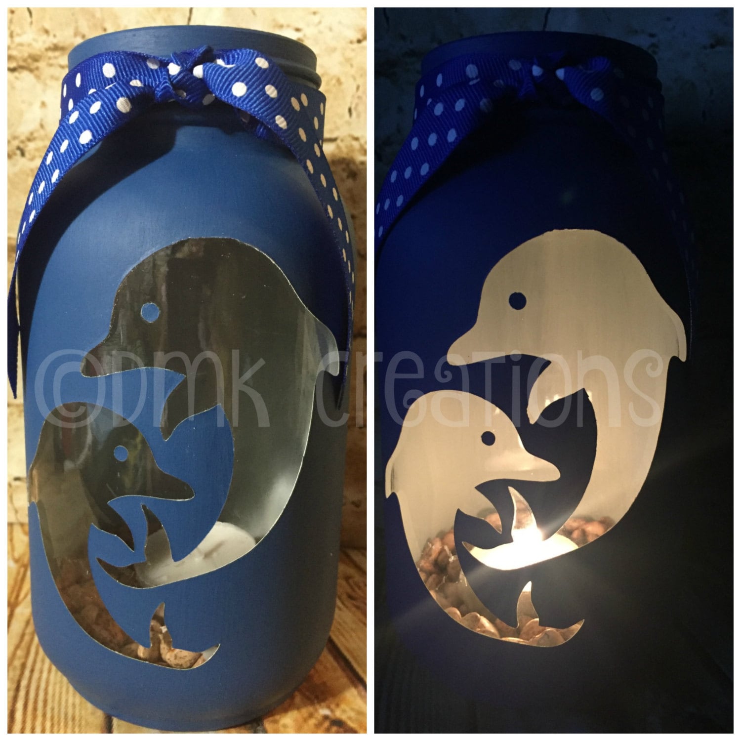 Dolphin Painted Mason Jar Tea Light Candle Holder, Dolphin, Ocean ...