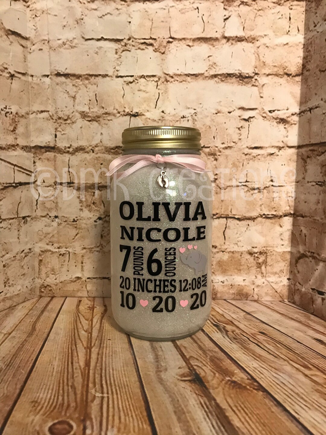 Birth Announcement Glitter Mason Jar Light, Mason Jar, Lighted Mason ...