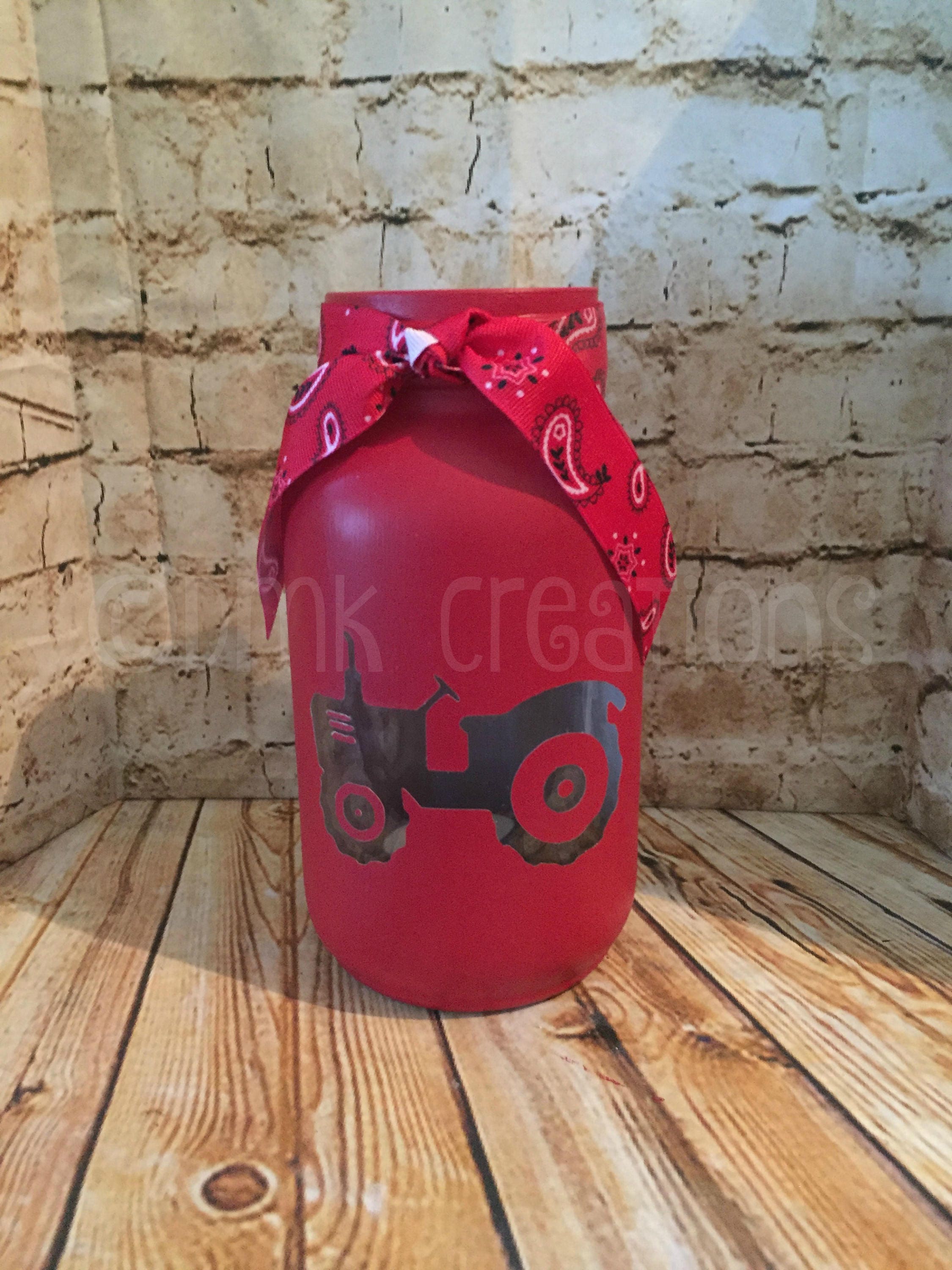 Tractor Mason Jar Painted Tea Light Candle Holder, Tractor, Painted ...