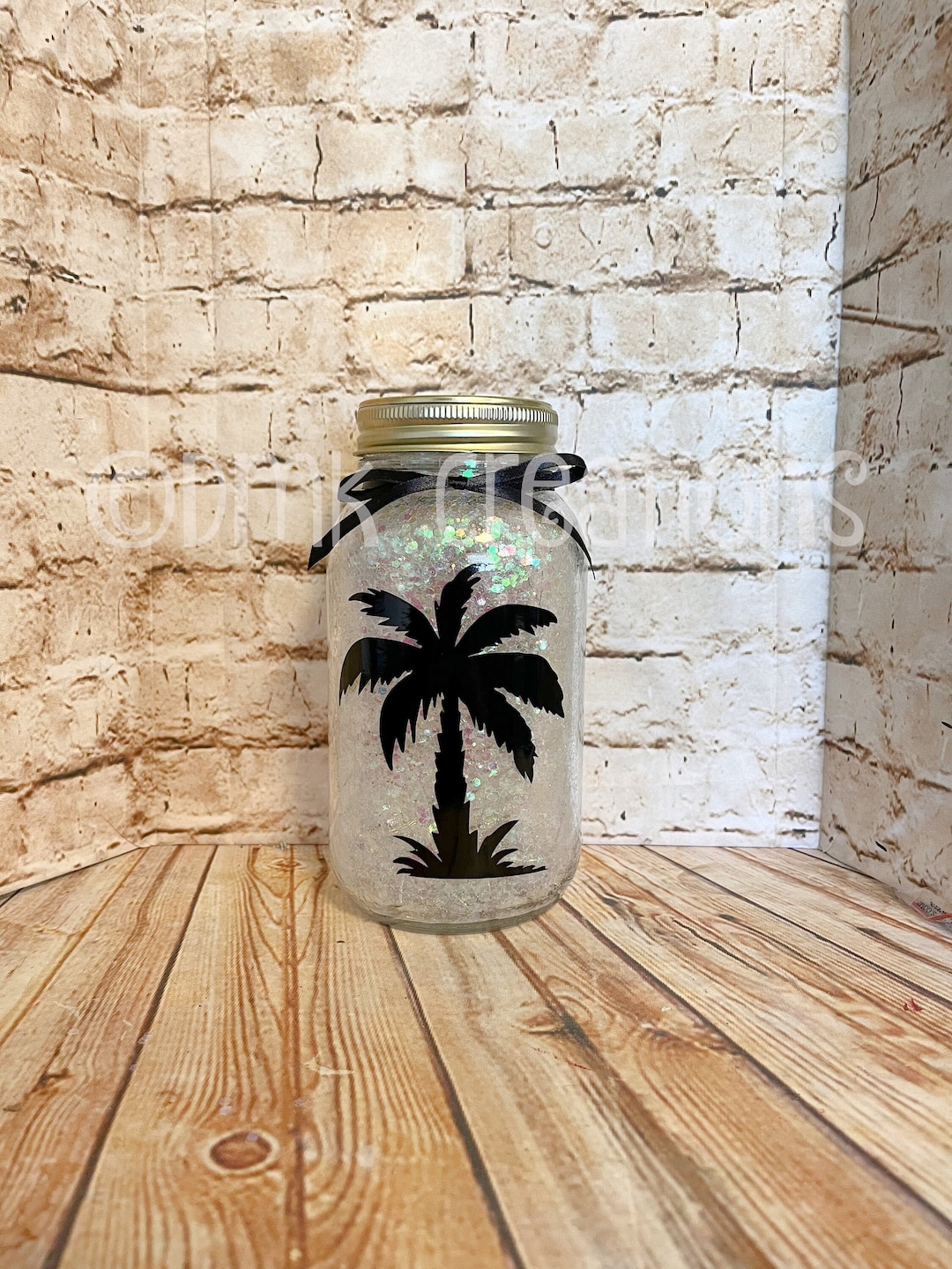 Palm Tree Glitter Mason Jar Light, Palm Tree Mason Jar, Lighted Mason ...