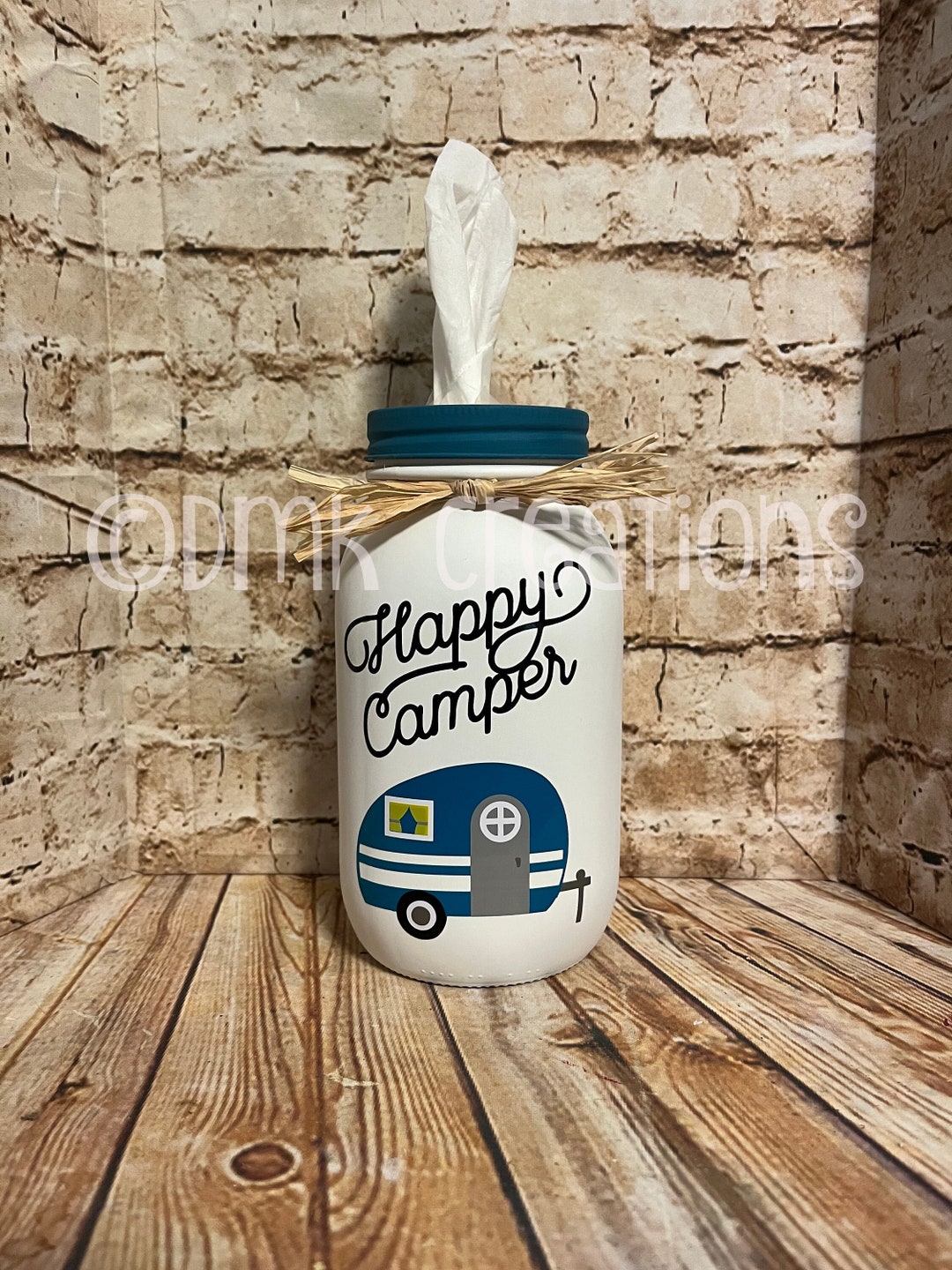 Happy Camper Mason Jar Tissue Holder, Painted Mason Jar, Tissue Holder ...