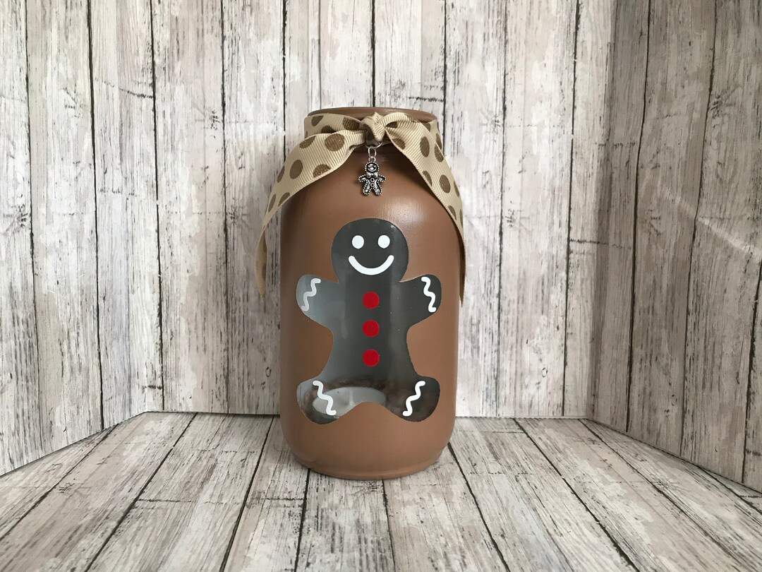 Gingerbread Man Painted Mason Jar Tea Light Candle Holder, Mason Jar ...