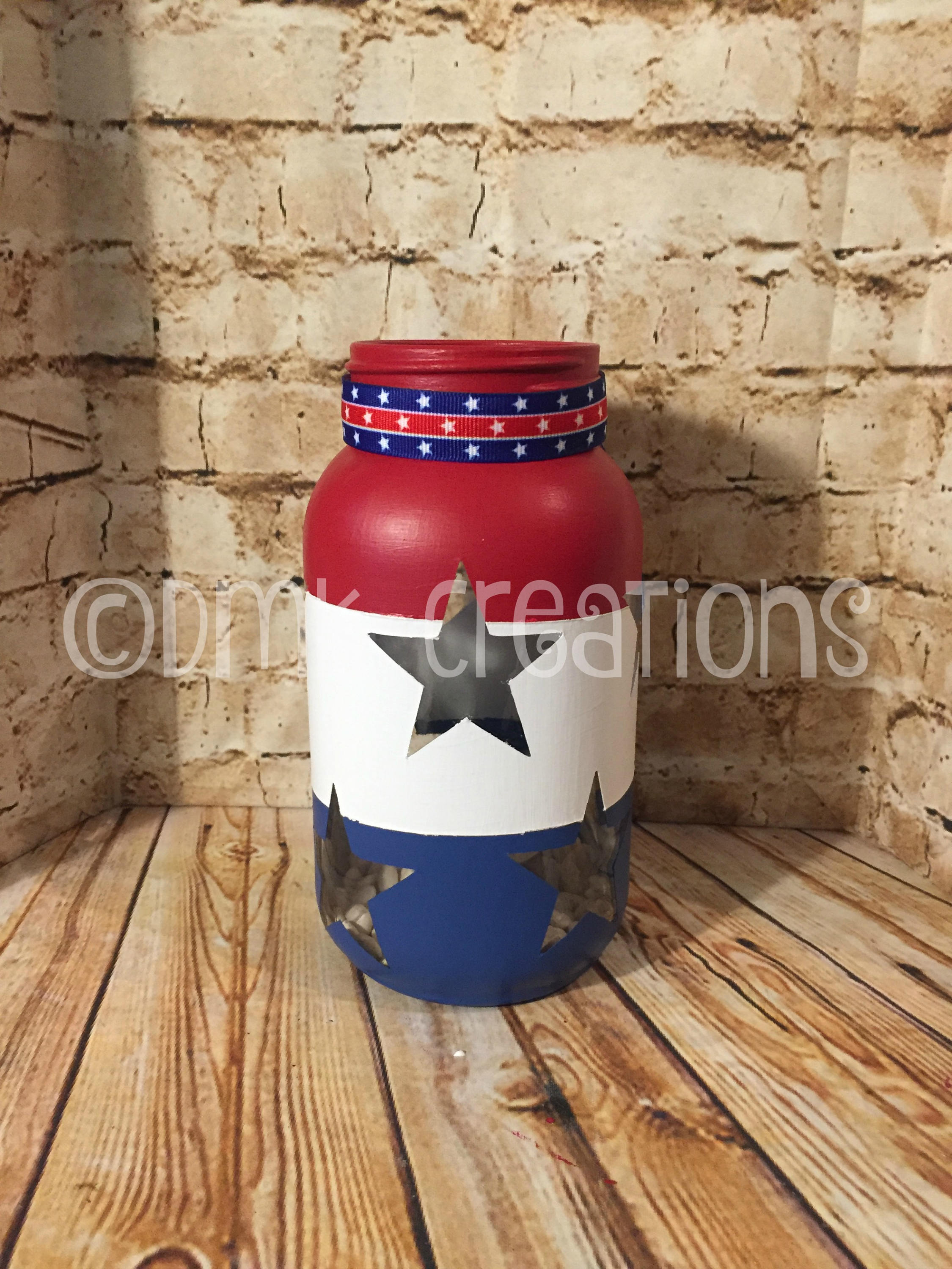 Patriotic Painted Mason Jar Tea Light Candle Holder, Painted Mason Jar ...